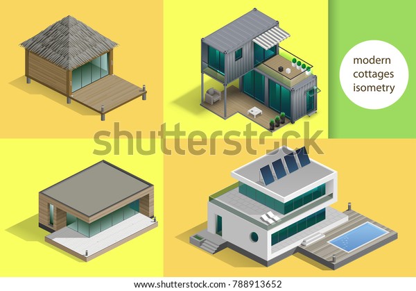Set Modern Cottages Houses Isometric Schemes 库存矢量图（免版税）788913652 ...