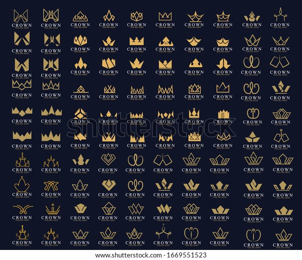 Set of Modern Crown Logo Template. Crown icon Luxury Design Vector