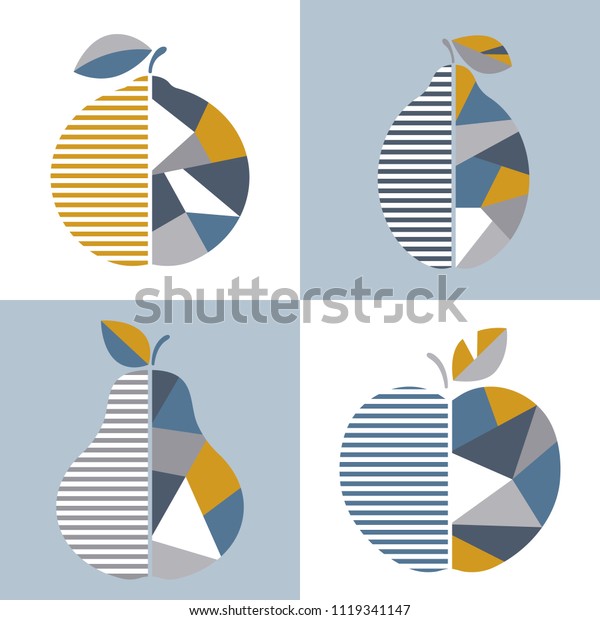 Set Modern Geometric Fruit Illustration Vector Stock Vector (Royalty ...