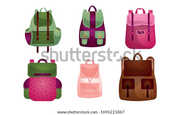 Set Modern Outdoor Backpacks Different Shapes Stock Vector (Royalty ...