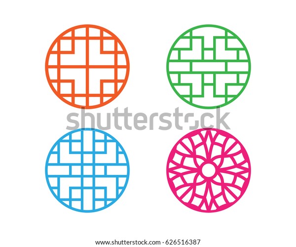 Set Modern Round Chinese Pattern Window Stock Vector (Royalty Free ...