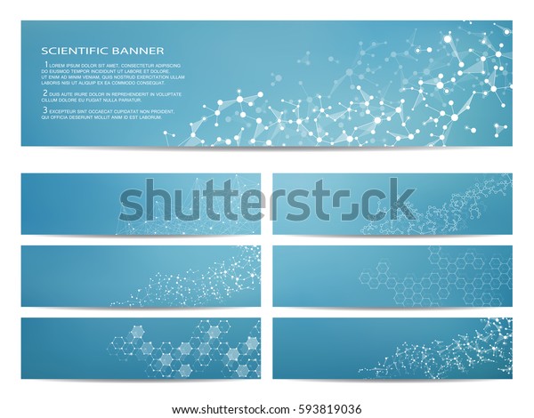 Set Modern Scientific Banners Molecule Structure: immagine vettoriale ...