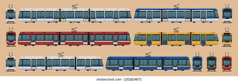 Set Modern Tram Tram Vector Cartoon Stock Vector (Royalty Free ...