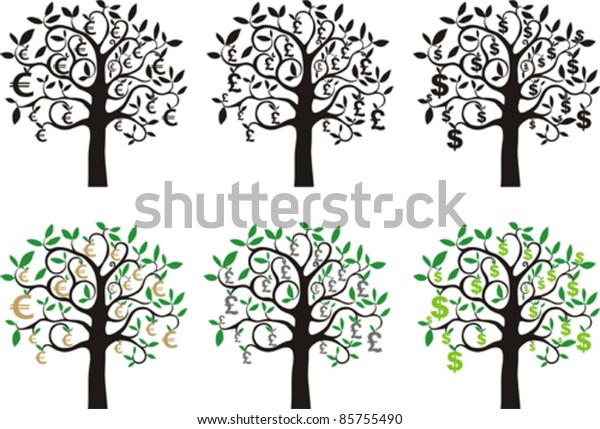 Set Money Trees Isolated On White Stock Vector (Royalty Free) 85755490 ...