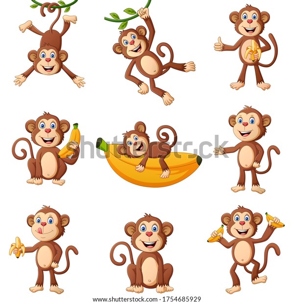 Set Monkey Cartoon Different Poses Vector Stock Vector (Royalty Free ...