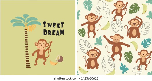 Set Monkey Print Seamless Pattern Monkeysvector Stock Vector (Royalty ... Set Monkey Print Seamless Pattern Monkeysvector Stock Vector (Royalty ...