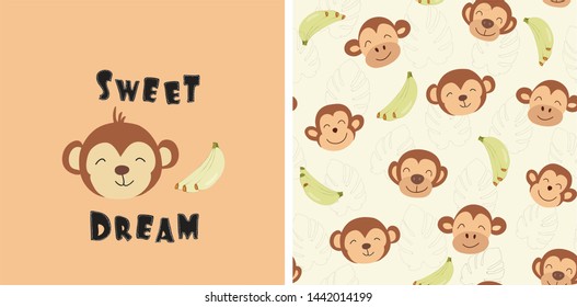 Set Monkey Print Seamless Pattern Monkeysvector Stock Vector (Royalty ... Set Monkey Print Seamless Pattern Monkeysvector Stock Vector (Royalty ...