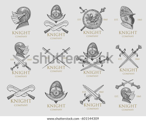 Set Monochrome Knights Emblems Badges Labels Stock Vector (Royalty Free ...