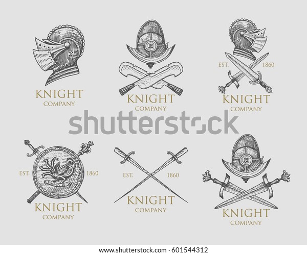 Set Monochrome Knights Emblems Badges Labels Stock Vector (Royalty Free ...