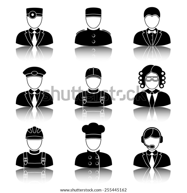 Set Monochrome People Faces Different Professions Stock Vector (Royalty ...