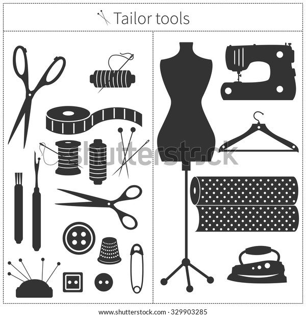 Set Monochrome Tailors Tools Icons Elements Stock Vector (Royalty Free ...