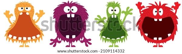 Set Monster Big Open Mouths Cute Stock Vector (Royalty Free) 2109114332 ...