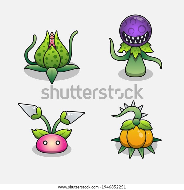 Set Monster Devil Plant Design Game Stock Vector (Royalty Free ...