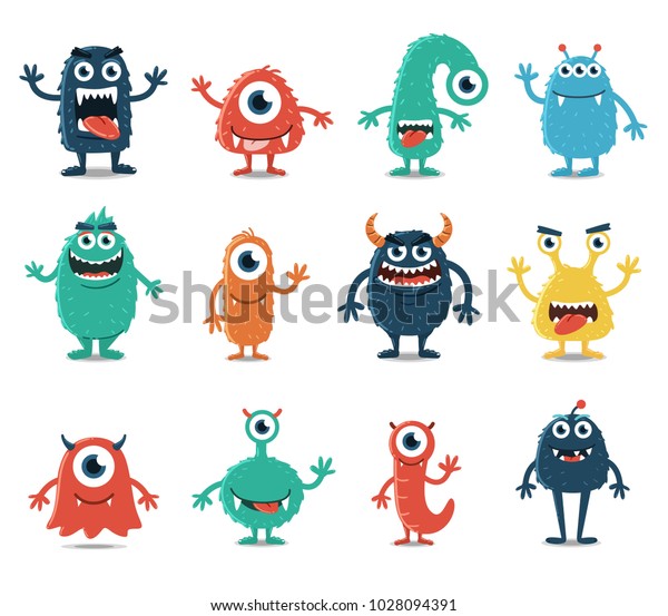 Conjunto de monstruos aislados en fondo blanco