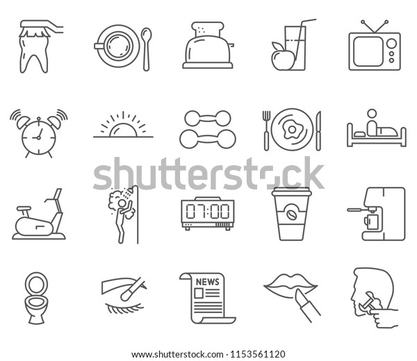 Set Morning Routine Related Vector Line Stock Vector (Royalty Free ...