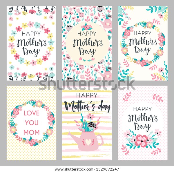 Set Mothers Day Greeting Cards Collection Stock Vector Royalty Free