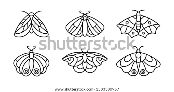 Set Moths Butterfly Icon Outlines Minimalist Stock Vector (Royalty Free ...