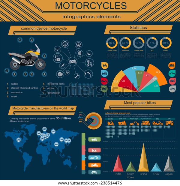 Set of motorcycles elements, transportation infographics. Vector ...