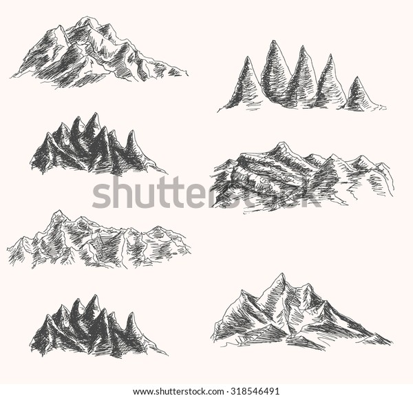 Set Mountain Peak Sketch Illustrations Stock Vector (Royalty Free ...