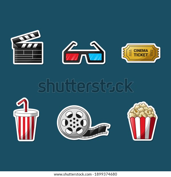 Set Movie Element Stickers Vector Illustration Stock Vector (Royalty ...