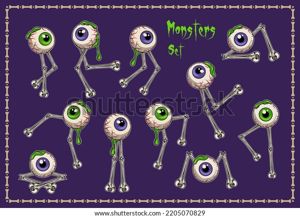 Set Moving Sitting Monsters Made Bones Stock Vector (Royalty Free ...