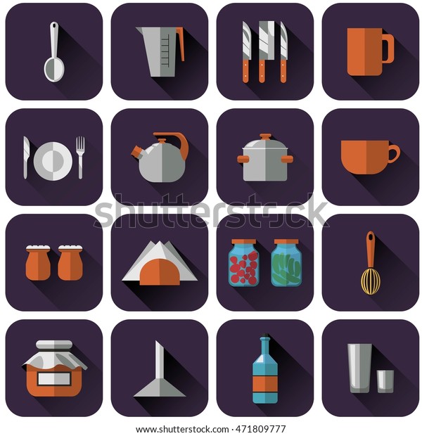 Set Multicolored Purple Logos Kitchenware Icons Stock Vector (Royalty ...