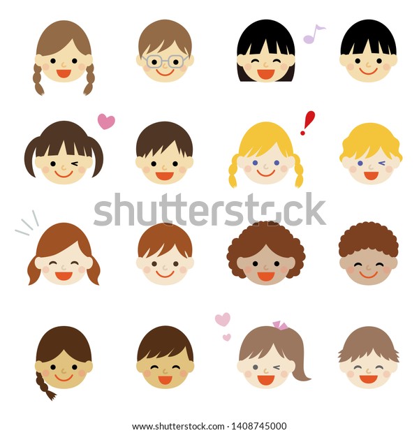 Set of multicultural children face icons