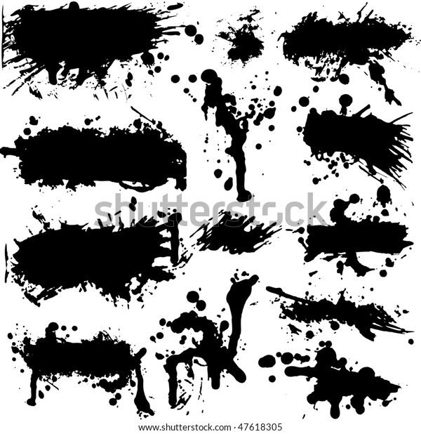 「Set Multiple Ink Blotches Splatter Design」のベクター画像素材（ロイヤリティフリー） 47618305