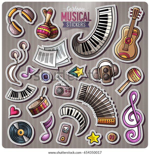 Set Music Cartoon Stickers Vector Doodle Stock Vector (Royalty Free ...