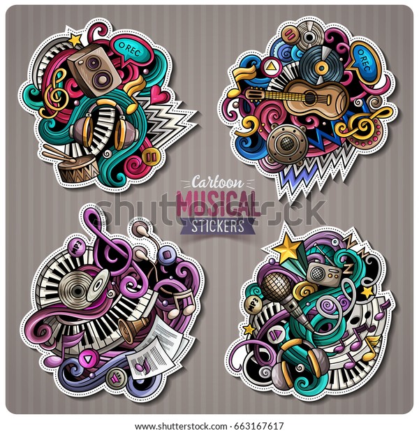 Set Music Cartoon Stickers Vector Doodle Stock Vector (Royalty Free ...