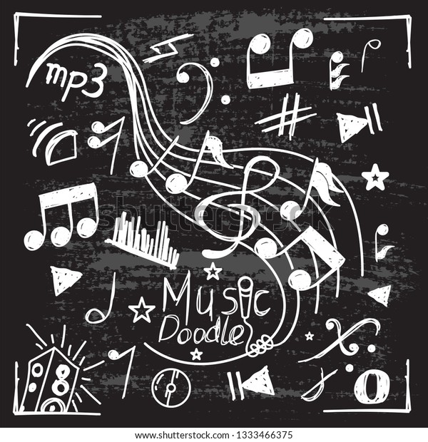 Set Music Doodle Vector Black Background Stock Vector (Royalty Free ...