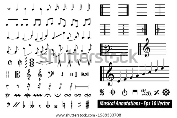 Set Musical Annotations Music Note Elements Stock Vector (Royalty Free ...