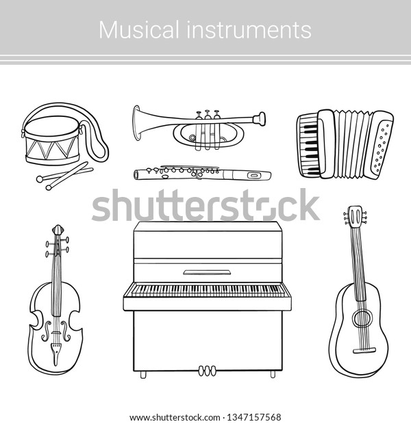 Set Musical Instruments Coloring Page Vector Stock Vector (Royalty Free ...