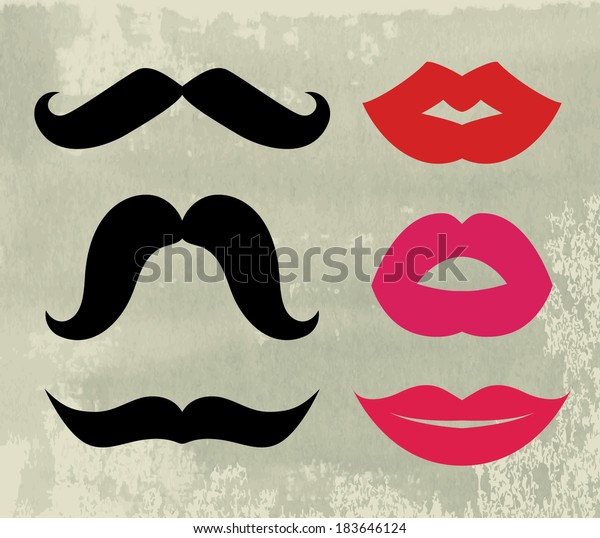 Set Mustache Lips Vector Illustration Stock Vector (Royalty Free) 183646124