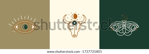Un conjunto de logos místicos y esotéricos en un estilo lineal ...