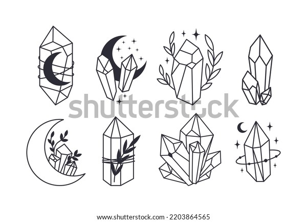 Set Mystical Line Art Esoteric Crystals Stock Vector (Royalty Free ...
