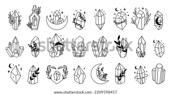 Set Mystical Line Art Esoteric Crystals Stock Vector (Royalty Free ...