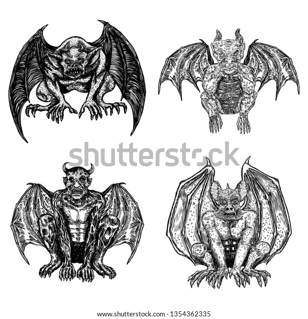 Set Mythological Ancient Creatures Animals Bat Stock Vector (Royalty ...