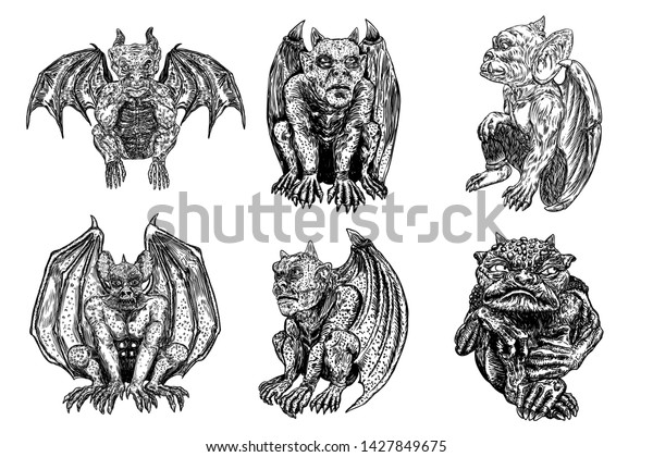 Set Mythological Ancient Gargoyle Creatures Human Stock Vector (Royalty ...