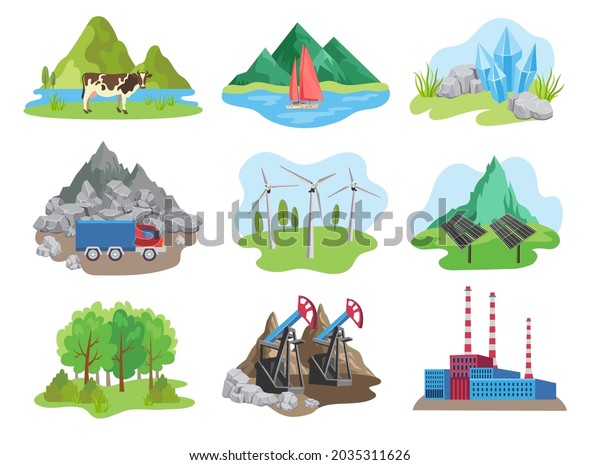 Set Natural Resources Cartoon Vector Illustration Stock Vector (Royalty ...