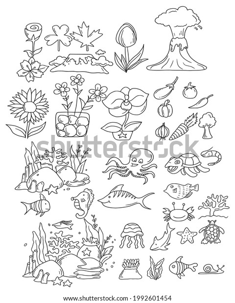 Set Nature Animals Doodle Vector Illustration Stock Vector (Royalty ... Set Nature Animals Doodle Vector Illustration Stock Vector (Royalty ...