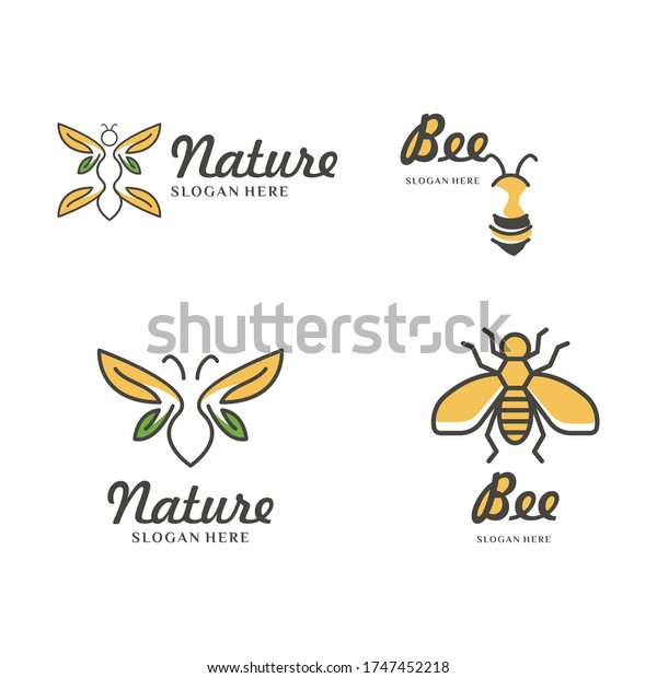 Set Nature Bee Logo Design Vector Stock Vector (Royalty Free) 1747452218