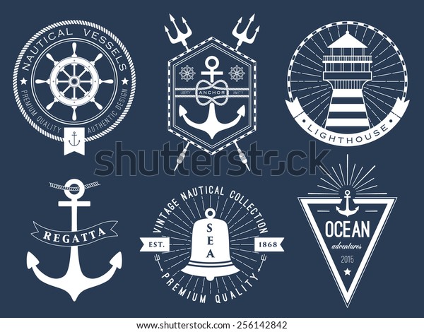 Set Nautical Logos Badges Labels On Stock Vector (Royalty Free ...