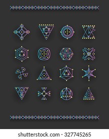 Set Neon Ethnic Patterns Shapes Decor Stock Vector (Royalty Free ...