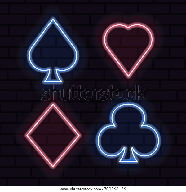Set of Neon playing card symbols. Light banners. Bright emblems ...