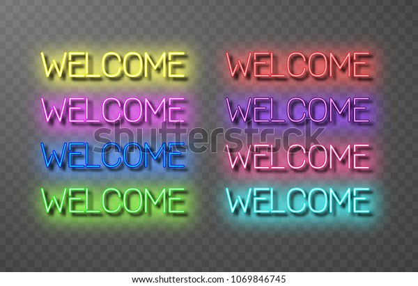 Set Neon Welcome Inscriptions Various Colours Stock Vector (Royalty ...