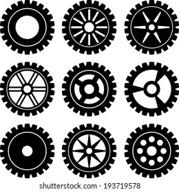 Set Nine Black Gears Different Forms Stock Vector (Royalty Free ...