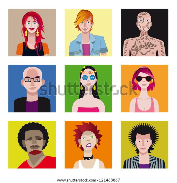 Set Nine Characters Nine Faces Avatars Stock Vector (Royalty Free ...