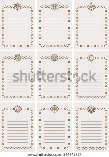 Set Nine Decorative Frames Note Lines Stock Vector (Royalty Free ...