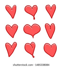 Set Nine Hand Drawn Heart Handdrawn Stock Vector (Royalty Free ...
